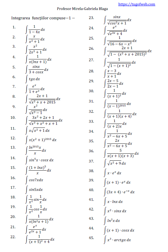 Integrarea functiilor compuse – 1 – aplicatii – Tug Of Web