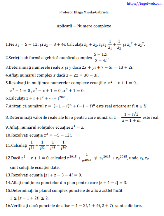 Aplicatii – Numere complexe – Tug Of Web