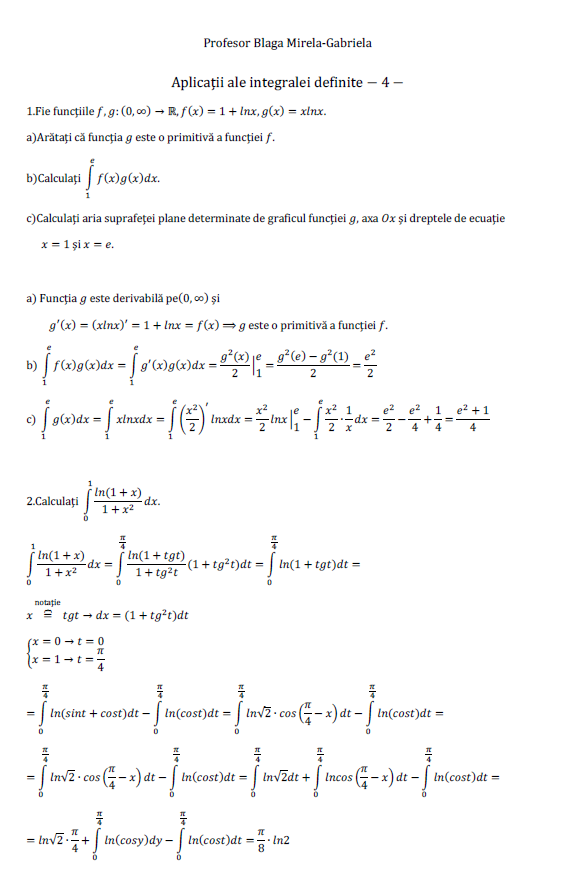 Aplicatii ale integralei definite – 4 – exercitii rezolvate – Tug Of Web