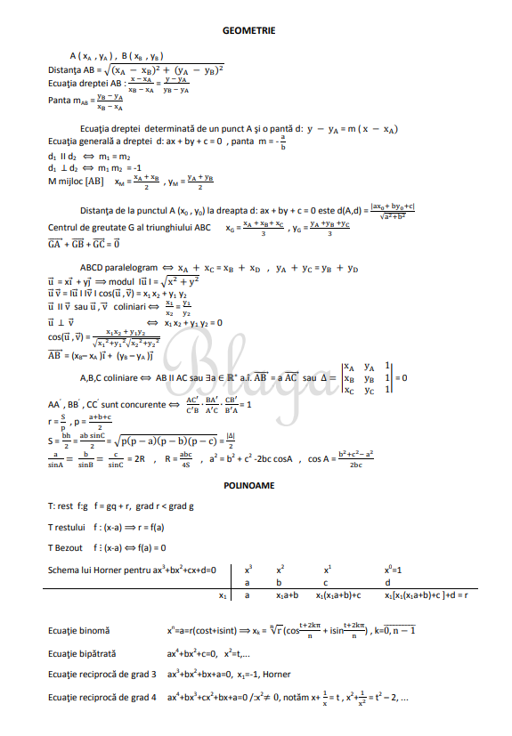 Dreapta. Vectori. Polinoame – formule – Tug Of Web