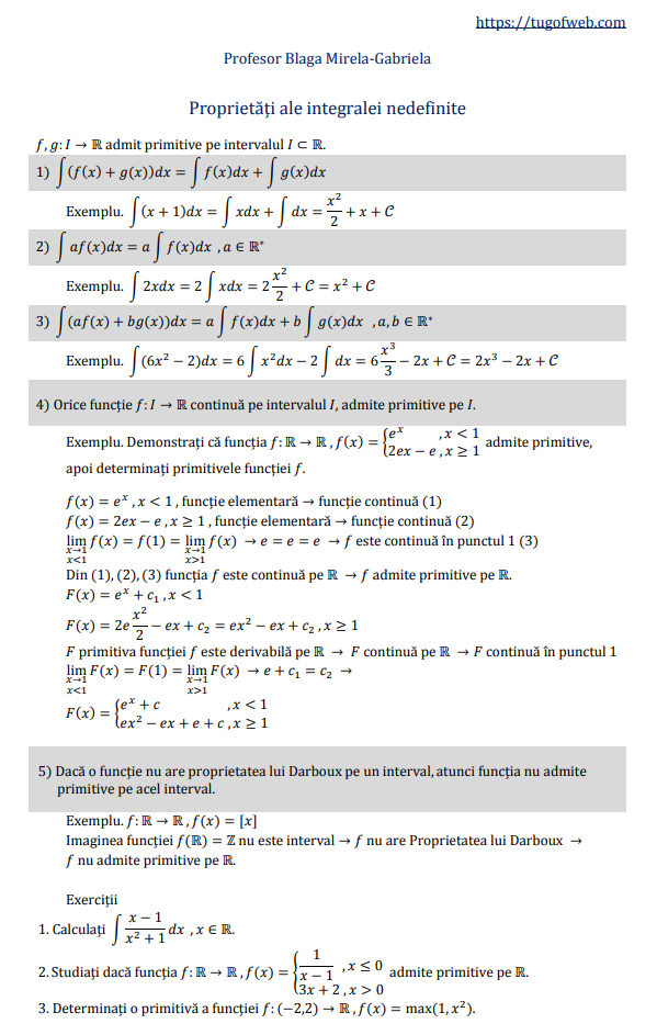 Proprietati ale integralei nedefinite – Tug Of Web