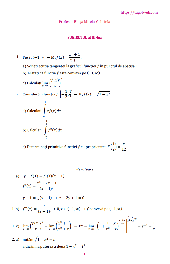 Varianta 1. Subiectul III rezolvat – Tug Of Web