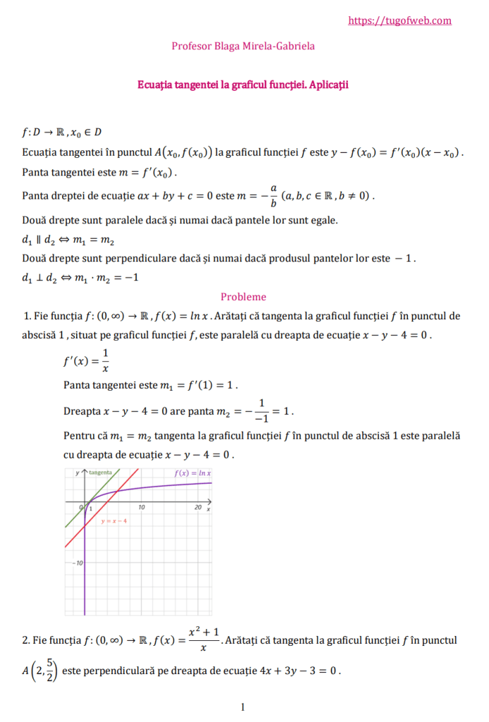Ecuatia tangentei la graficul functiei. Aplicatii – Tug Of Web