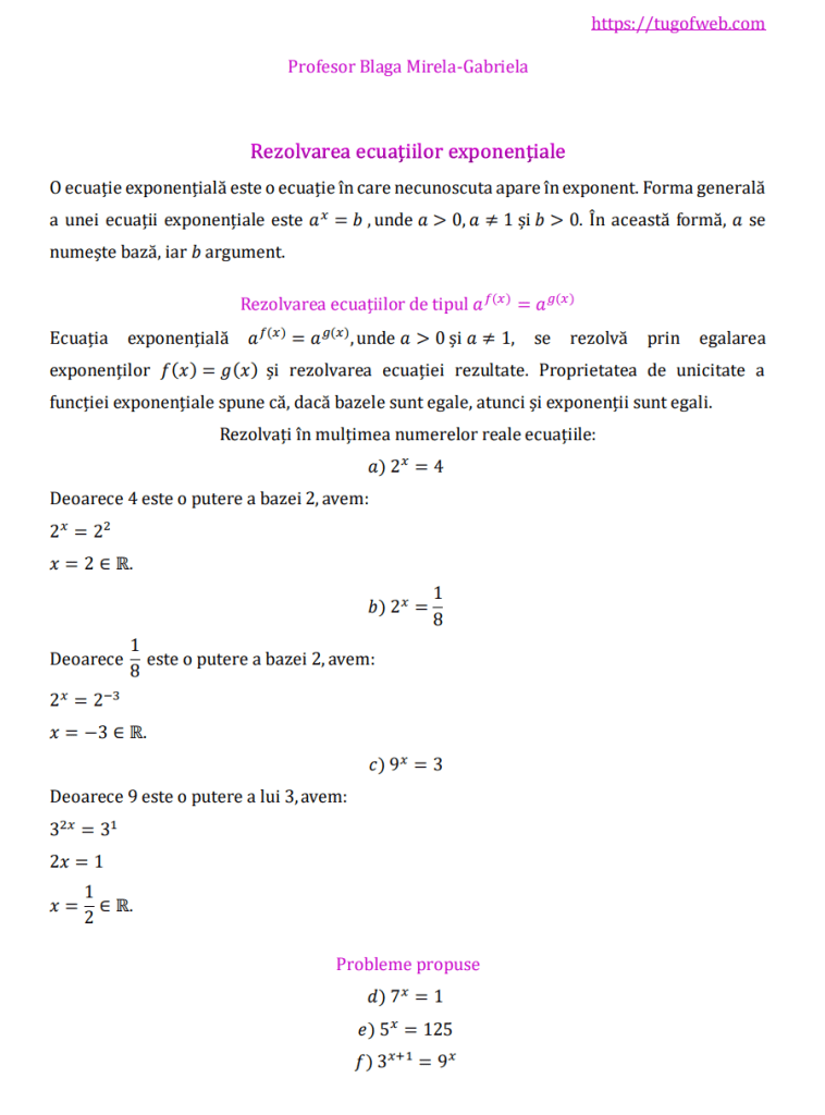 Rezolvarea ecuatiilor exponentiale 2 – Tug Of Web