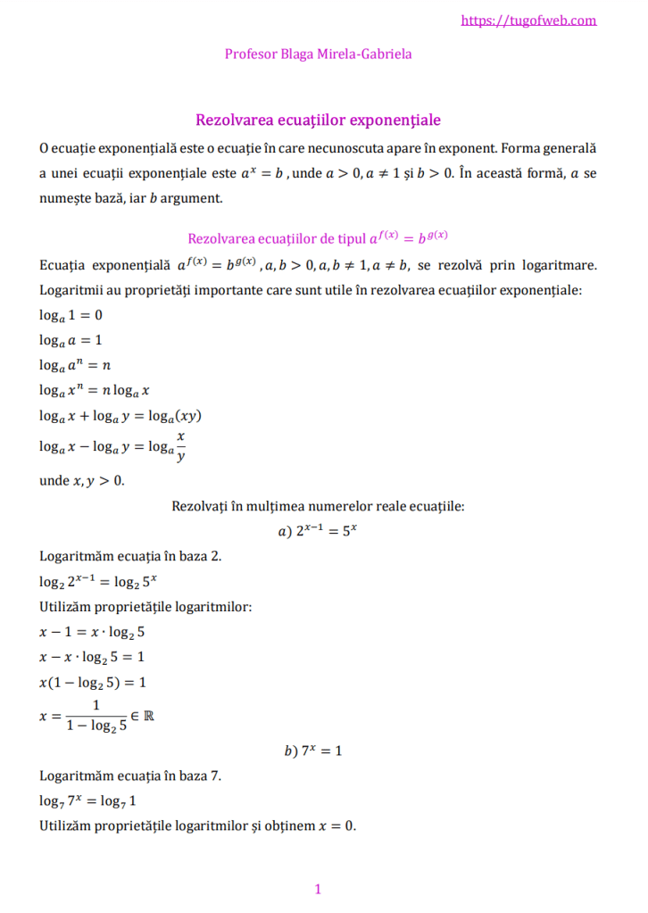 Rezolvarea ecuatiilor exponentiale 3 – Tug Of Web