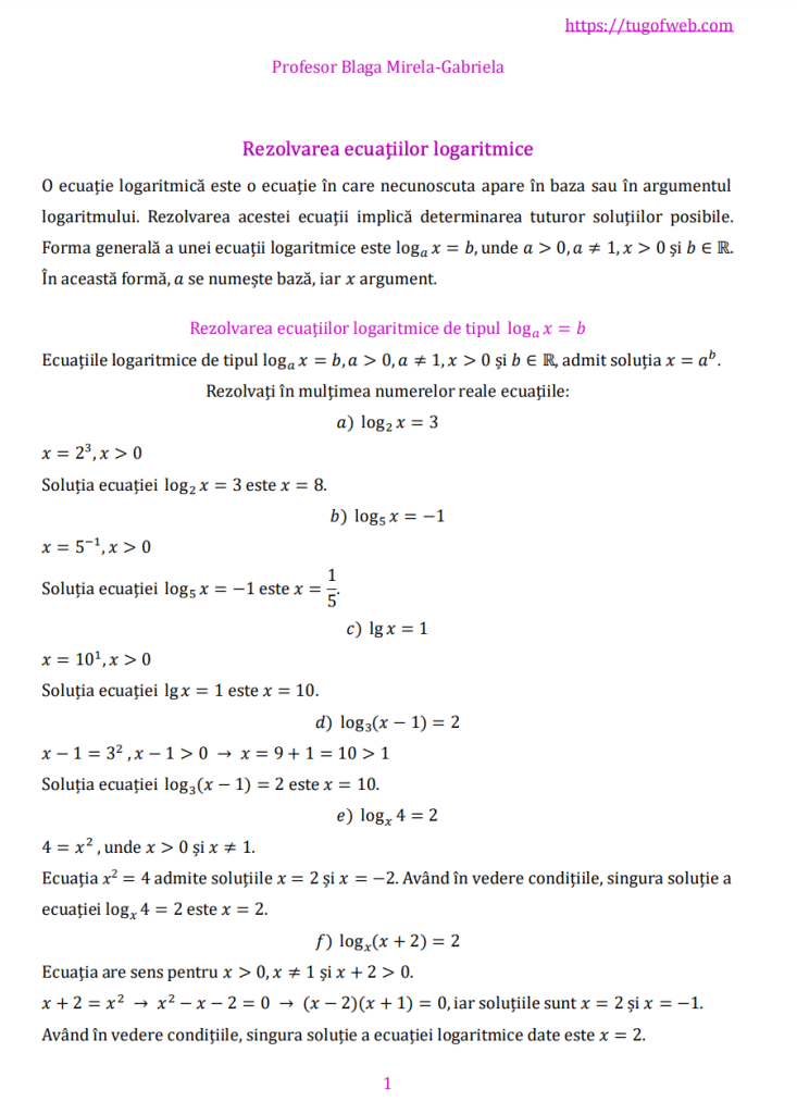 Rezolvarea ecuatiilor logaritmice 1 – Tug Of Web