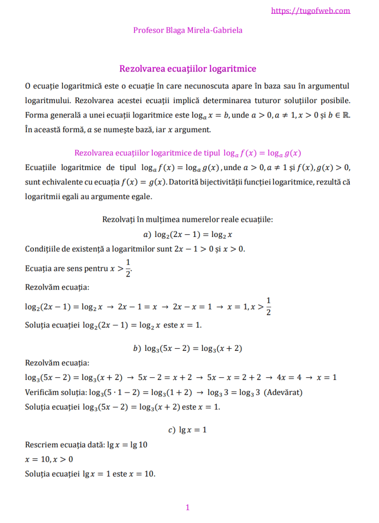 Rezolvarea ecuatiilor logaritmice 2 – Tug Of Web