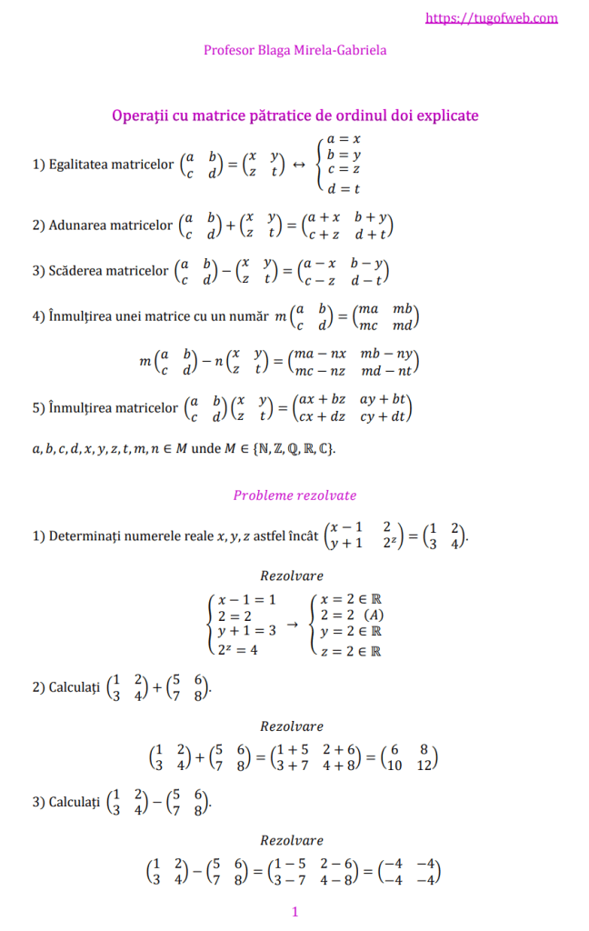 Operatii cu matrice patratice de ordinul doi explicate – Tug Of Web