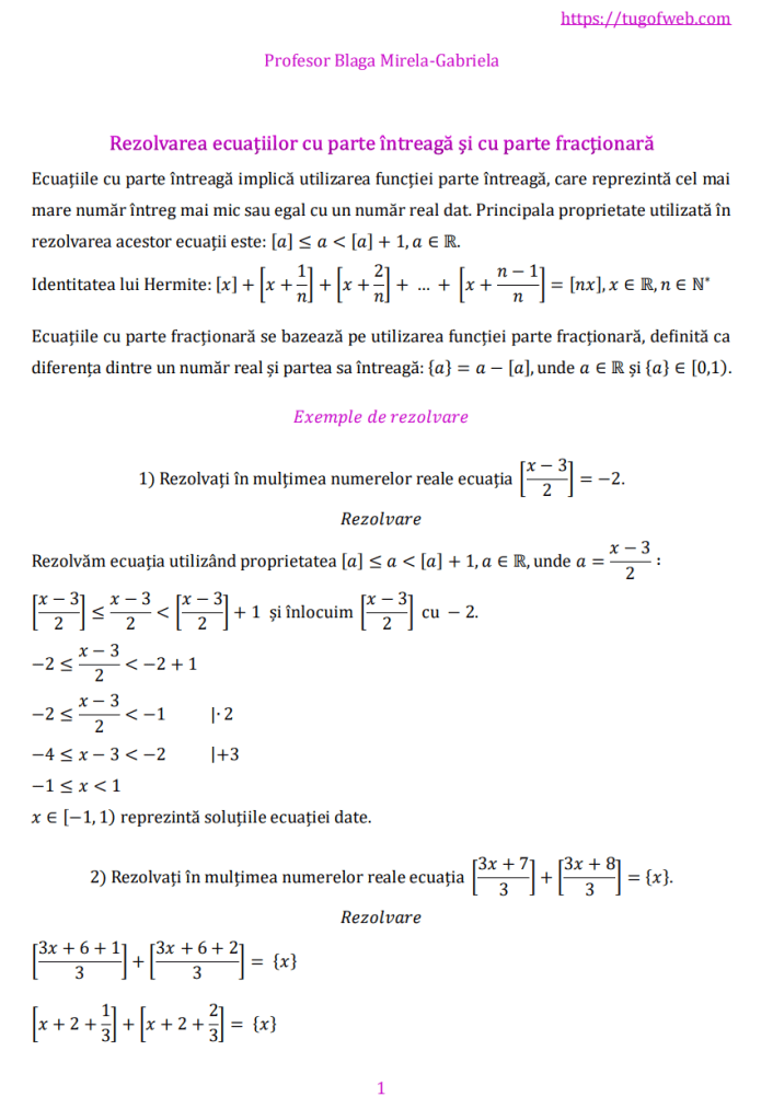 Rezolvarea ecuatiilor cu parte intreaga si cu parte fractionara 2 – Tug ...